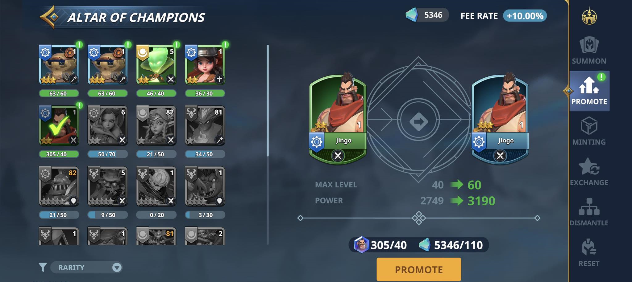 Champions Arena - Leveling and Promoting A Champion – Gala