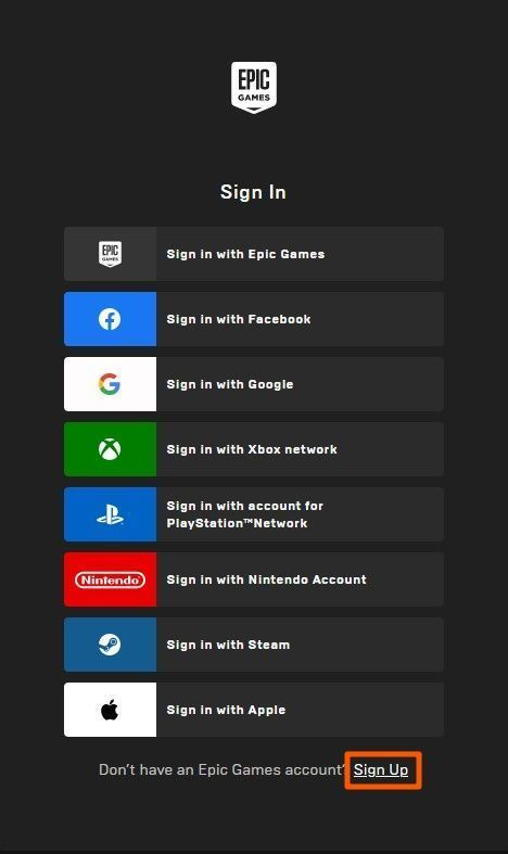 Create an Epic Games Account – Gala